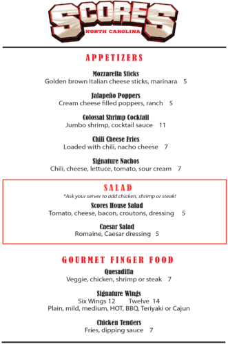 MENU • Scores Gentlemen's Club