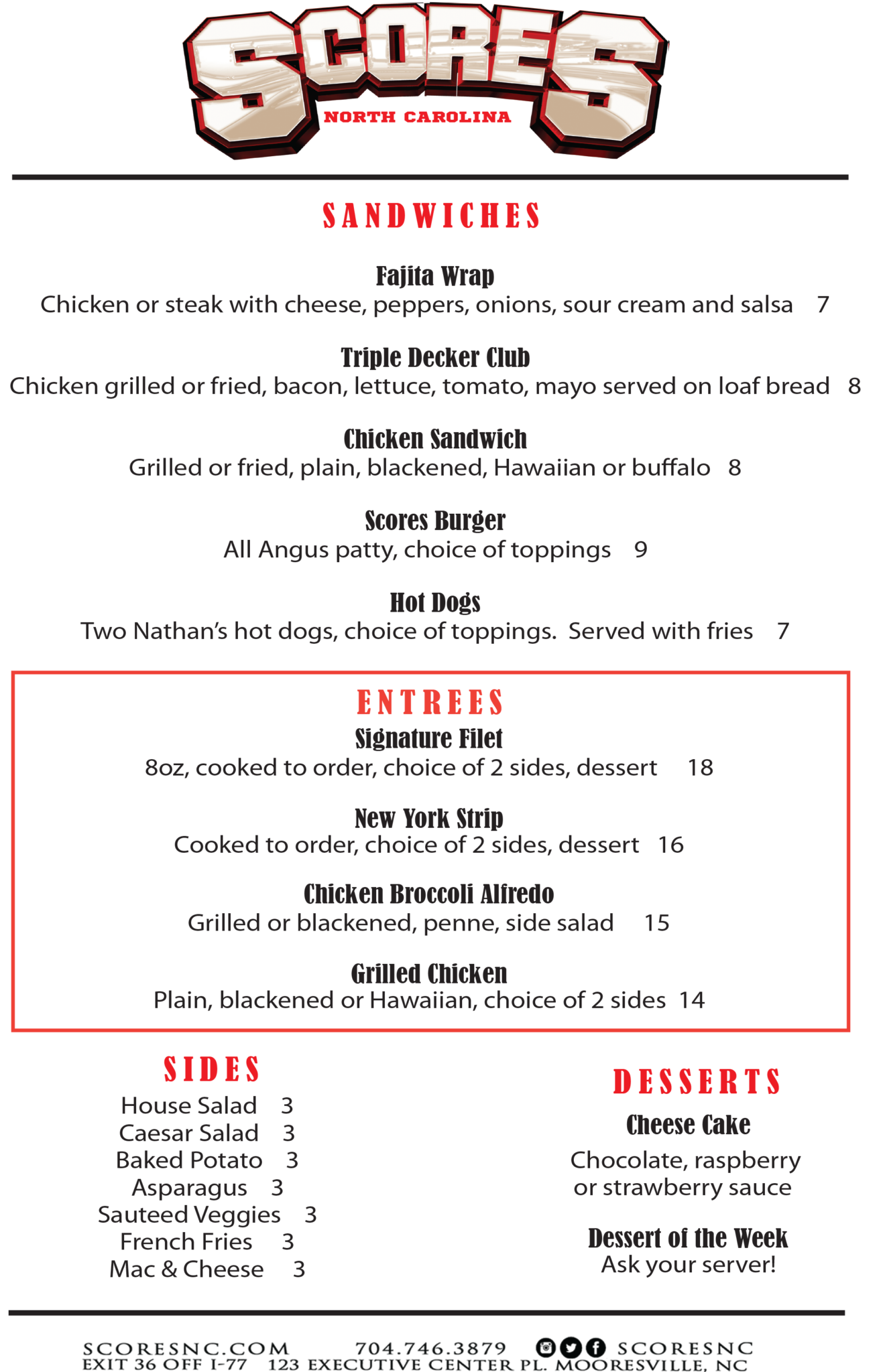 MENU • Scores Gentlemen's Club