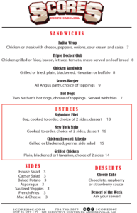 MENU • Scores Gentlemen's Club